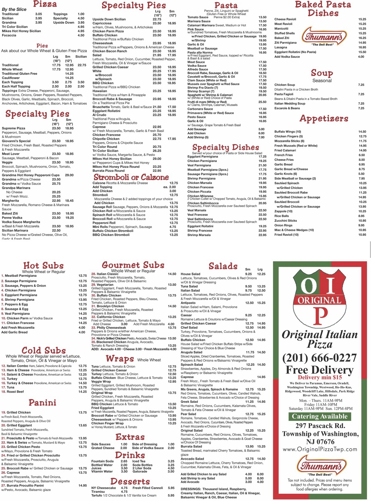 Menu – Original Pizza